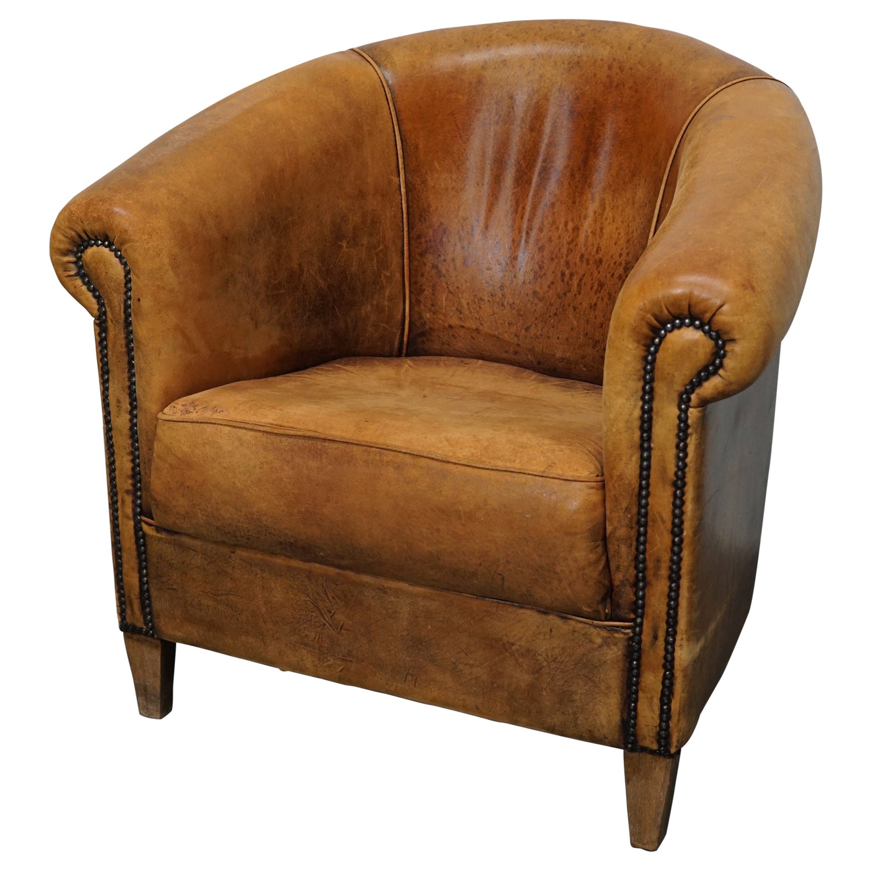Vintage Dutch Cognac-Colored Leather Club Chair For Sale at 1stDibs