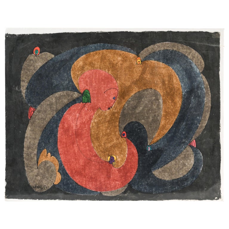 William P. Katz Midcentury Abstract Figural Watercolor on Paper, 1968 ...