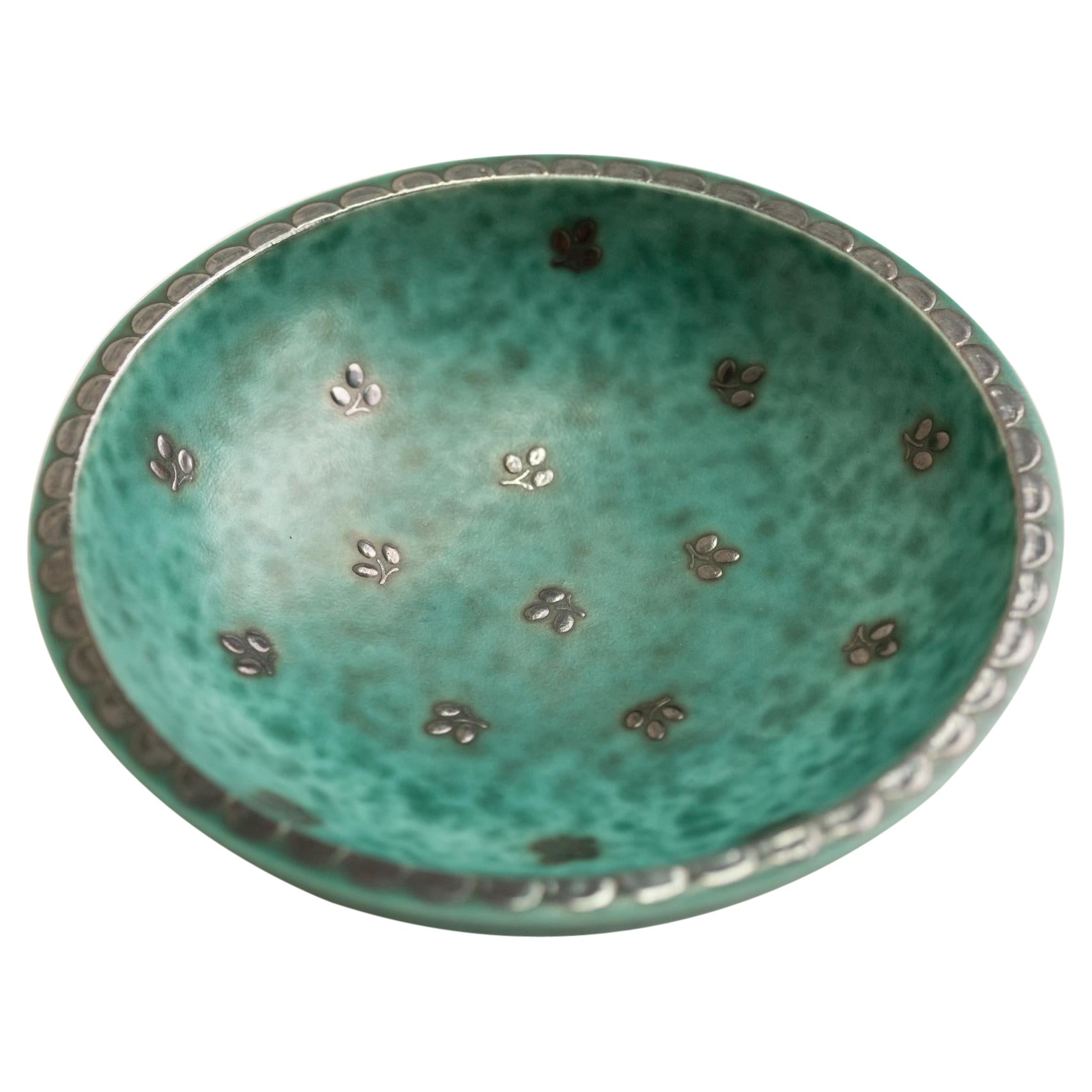 Green Glazed Ceramic and Silver "Argenta" Vase by Wilhelm Kage for ...