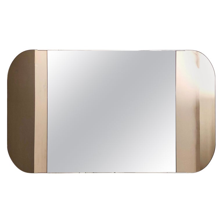 Large Postmodern Rectangular Wall Mirror with Two Lateral Bronze ...