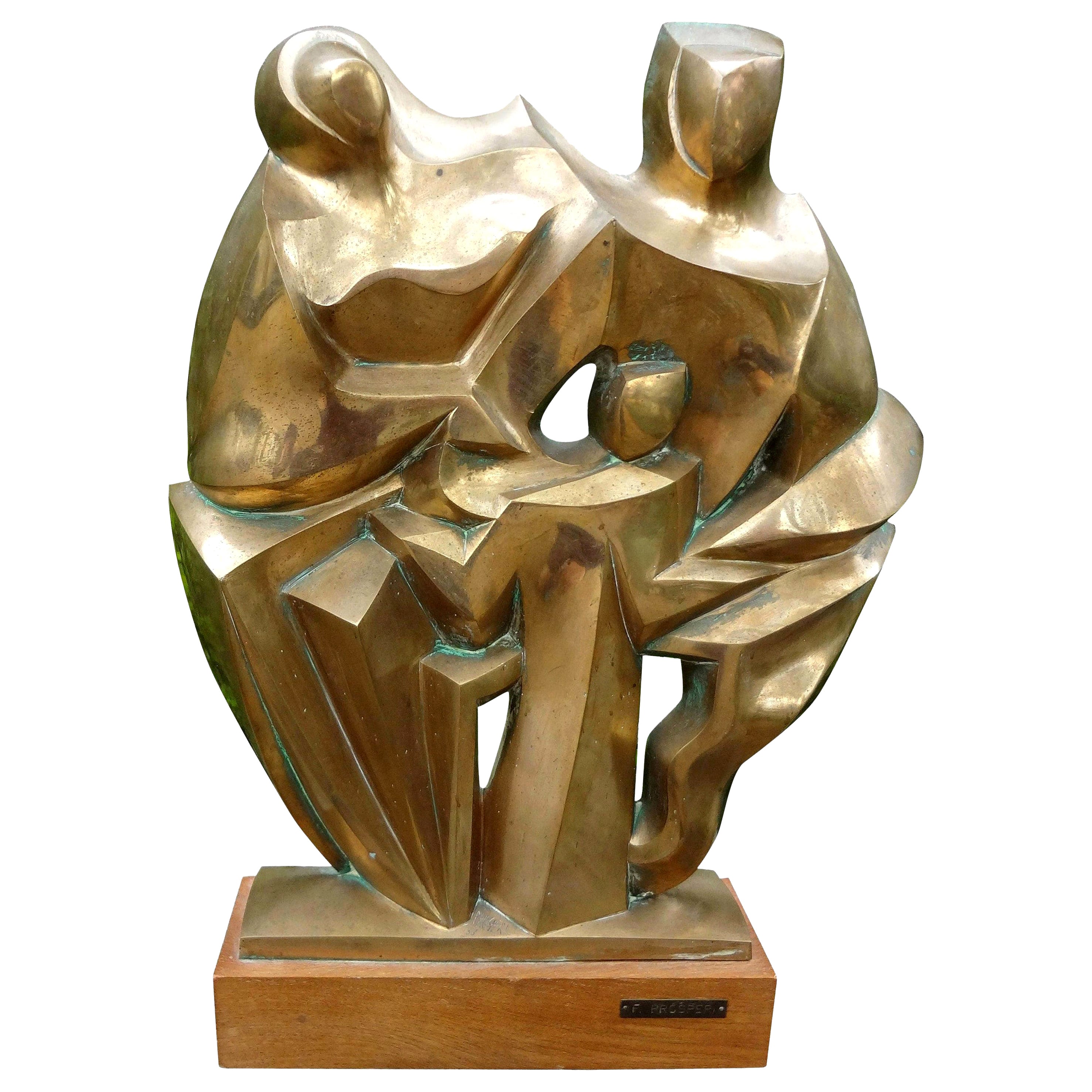 Sculpture de table cubiste moderne en bronze du milieu du siècle ...