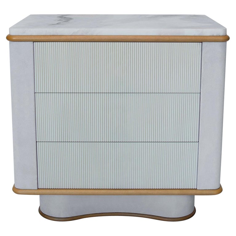 Reeded Bancroft Bedside End Table with Walnut, Marble, Brass by Chapter ...