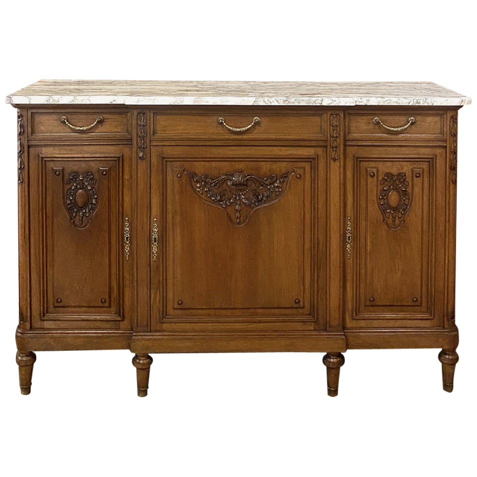 Antique French Walnut Buffet Sideboard with Marble Top at 1stDibs