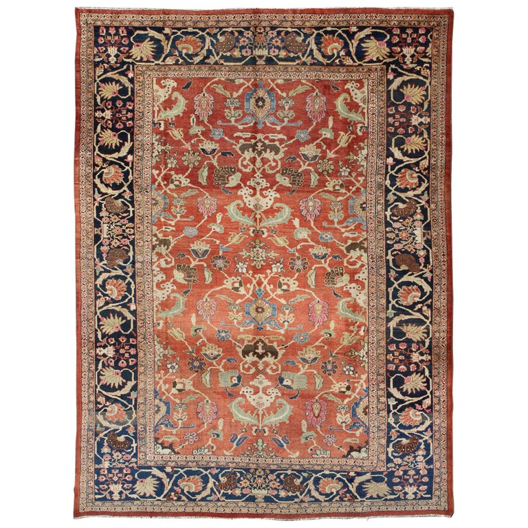 Large Antique Hand Knotted Persian Sultanabad Rug in Red and Blue For ...
