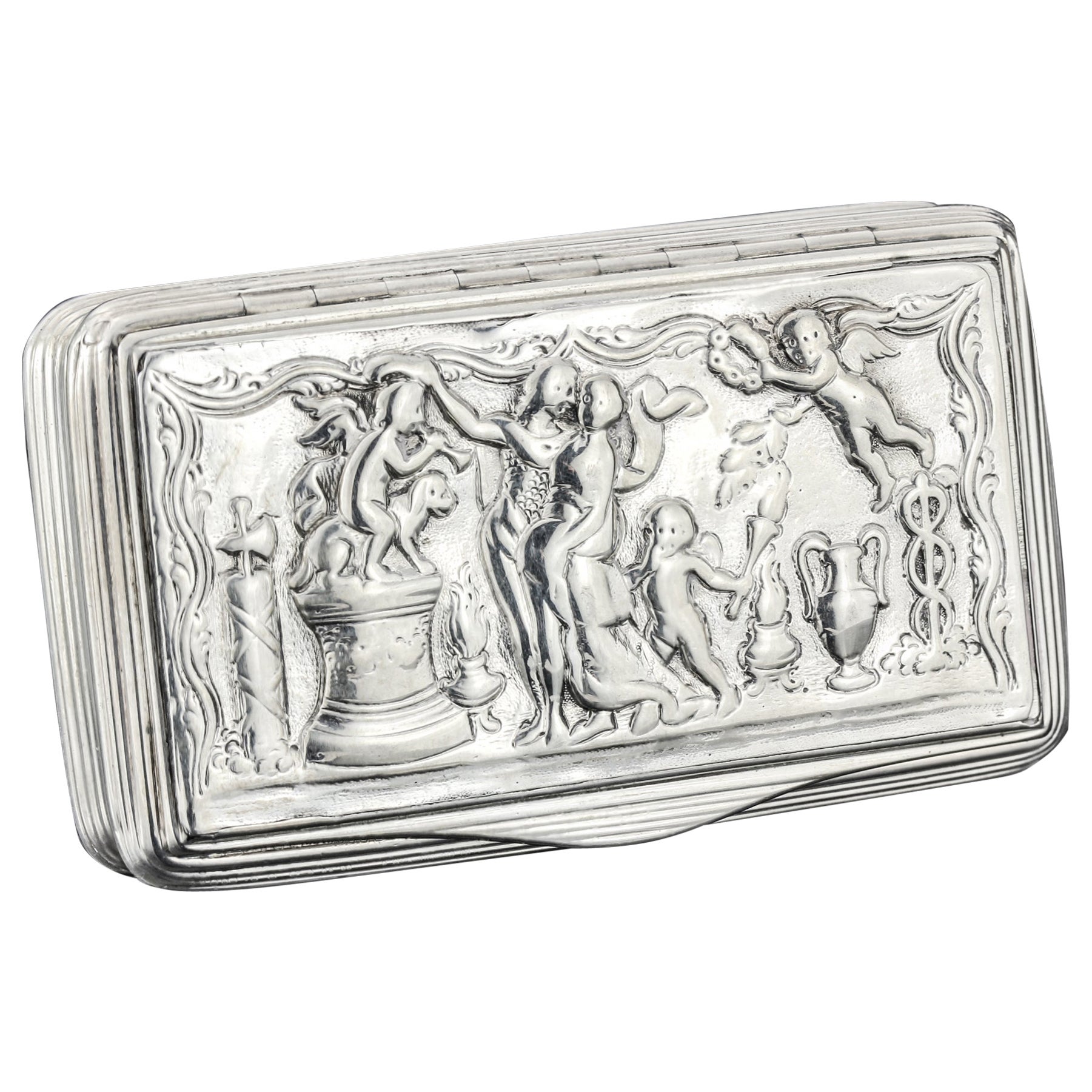 Antique Chased Silver Snuff Box Set with Fine Italian Micromosaic ...
