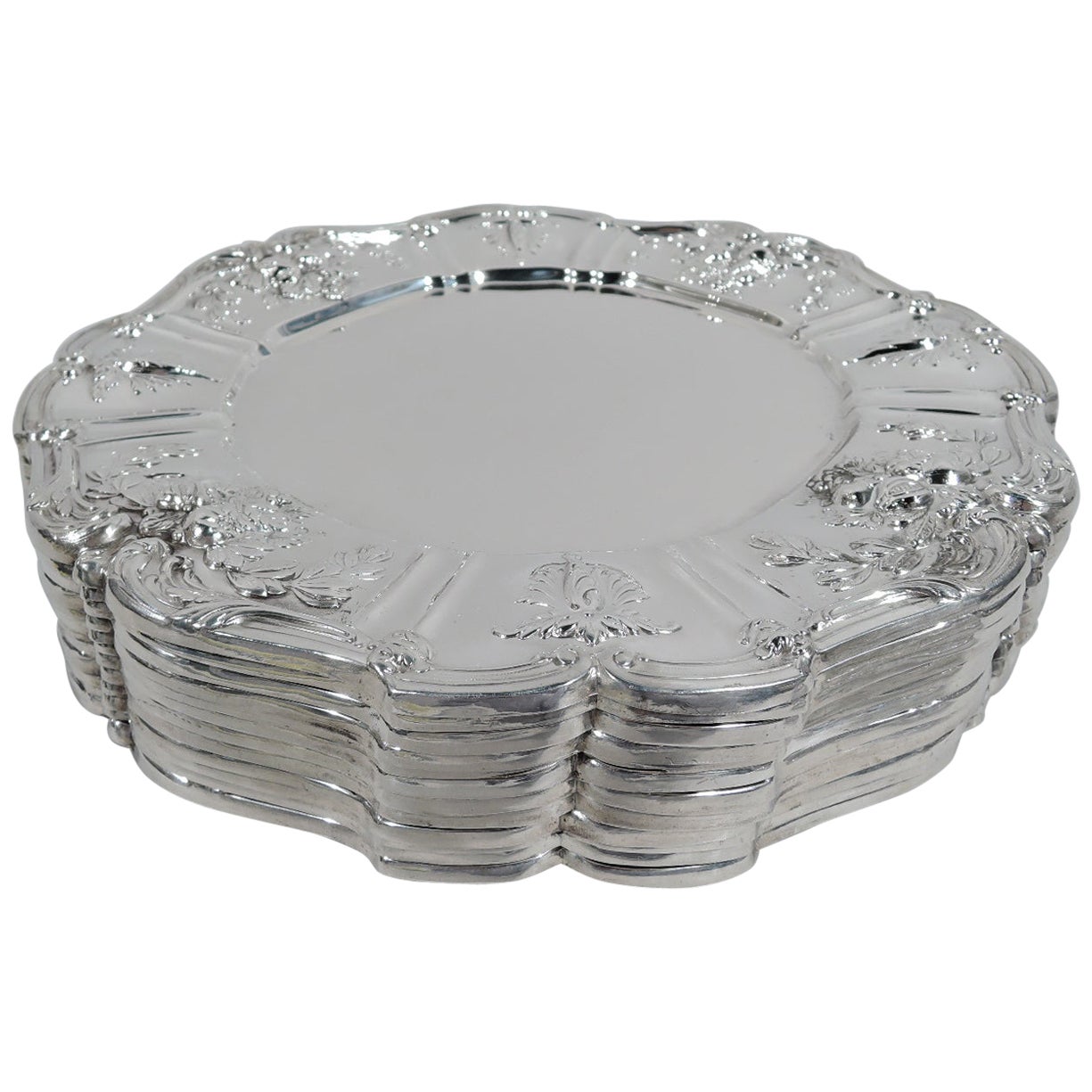 Set of 12 Fabulous Renaissance Sterling Silver Plates by Tiffany For ...