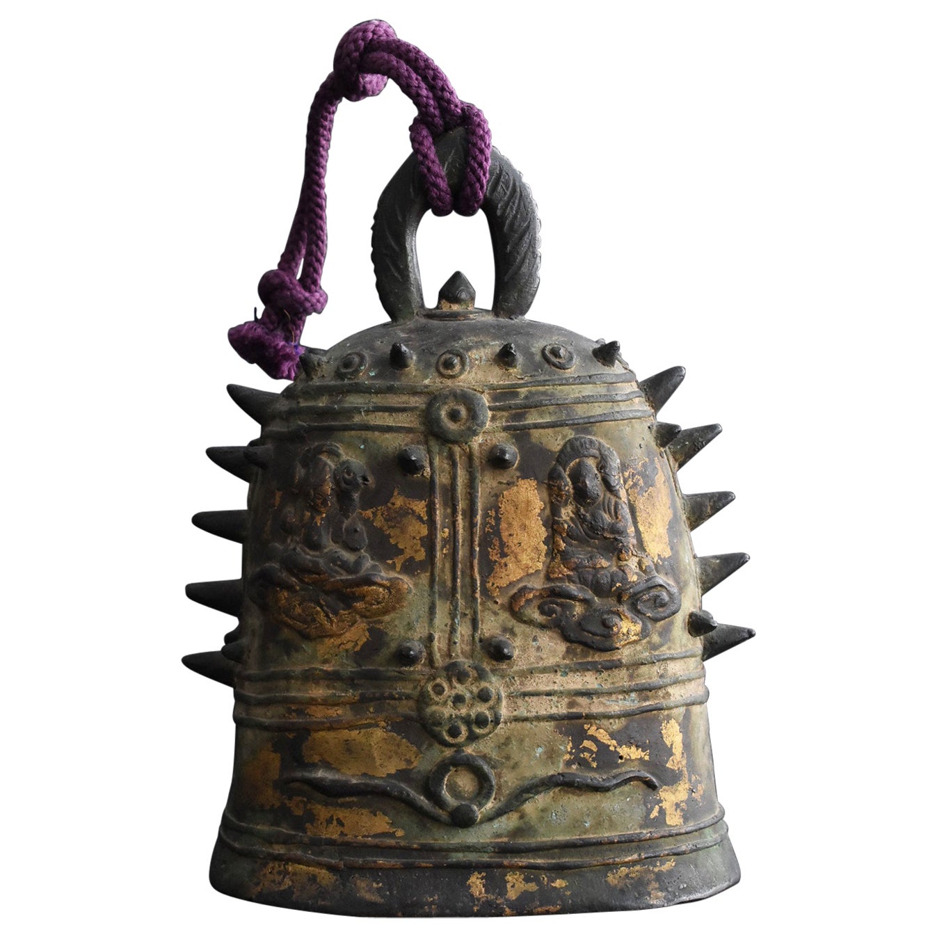 Antique Chinese Enameled Bell-Silver on Copper with peking glass finial ...