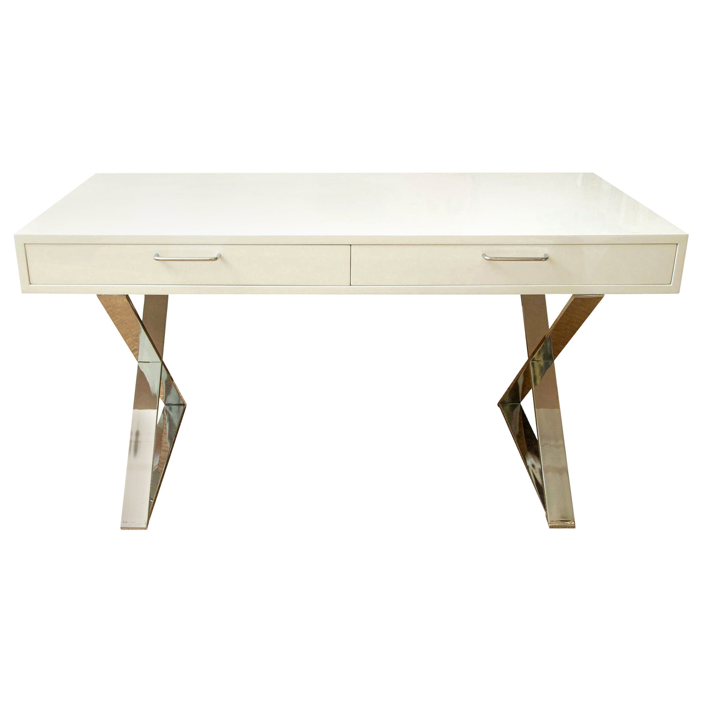Custom White Lacquer Desk with Lucite Side Panels For Sale at 1stDibs