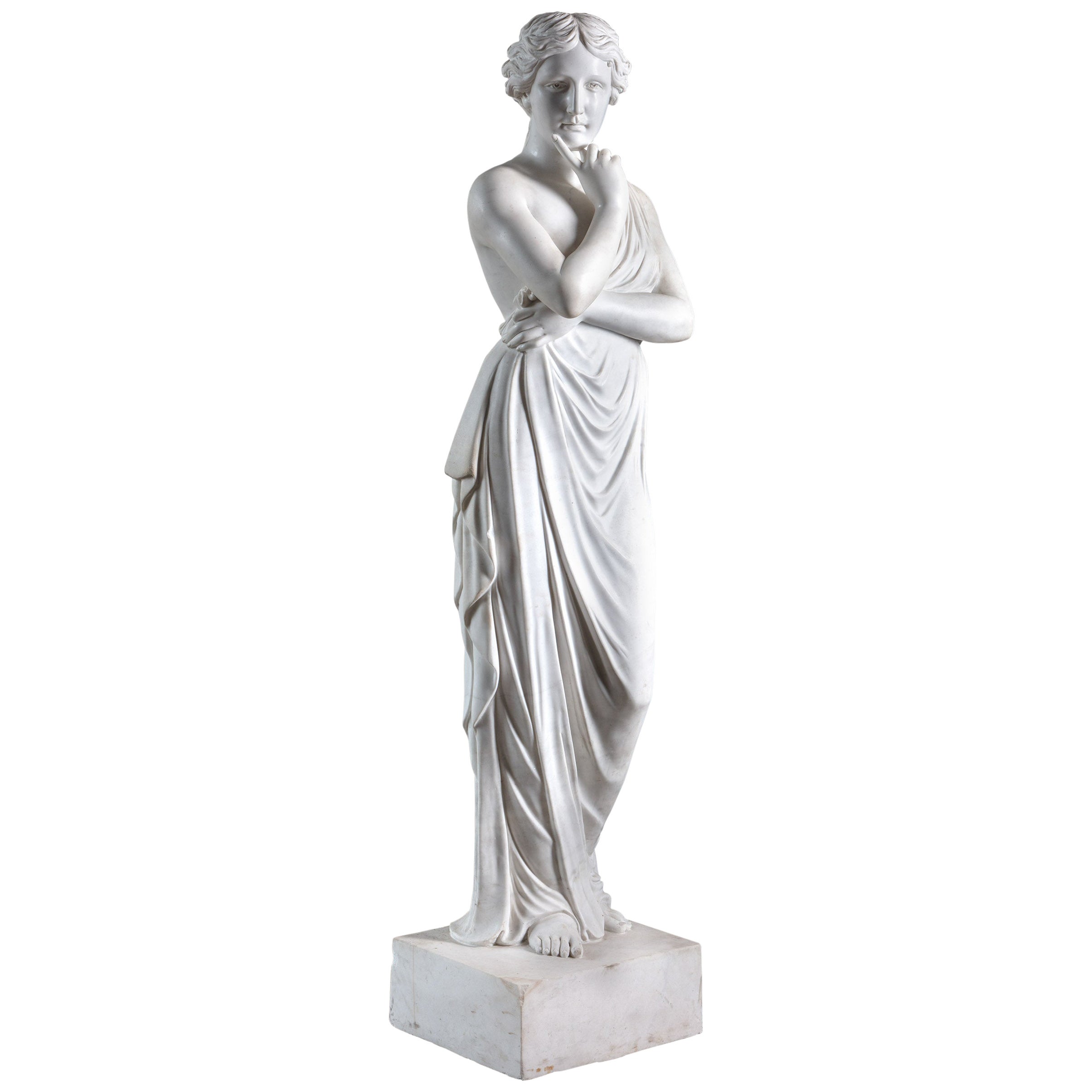 Hand-Carved Carrara Marble Classical Greek Woman Maiden Statues a Pair ...