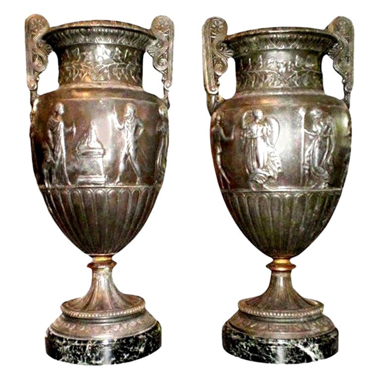 Neoclassical Style Pair Of Brown Marble Bell Shaped Urns For Sale at ...