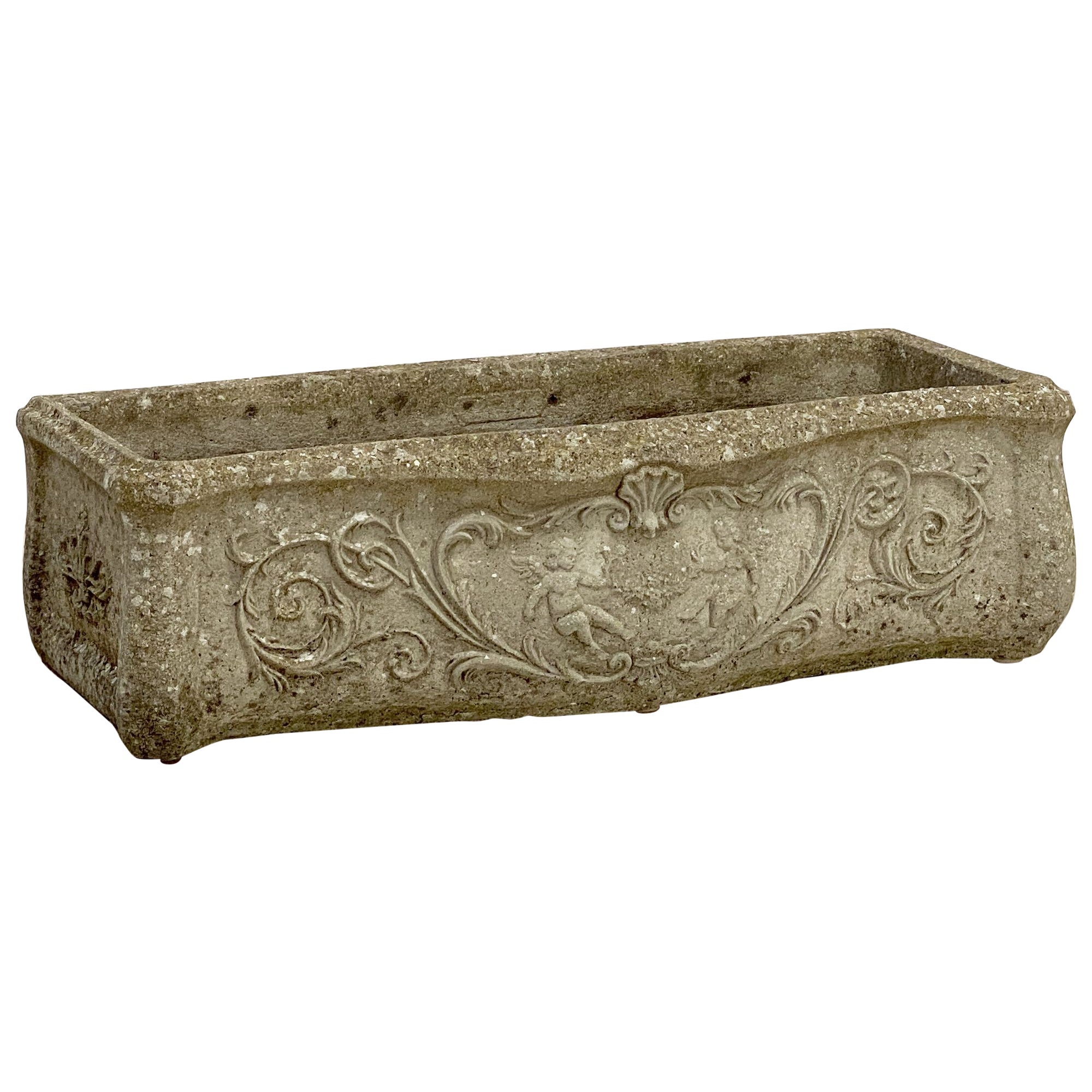 English Garden Stone Trough or Planter with Cherub Relief For Sale at ...