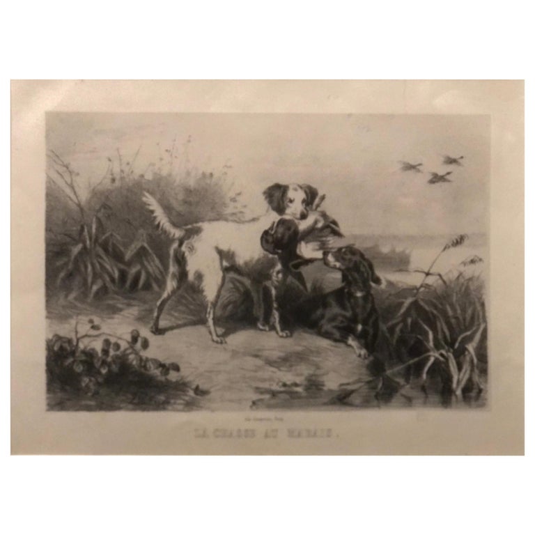 20th Century French Hunting Theme Engraving on Paper at 1stDibs