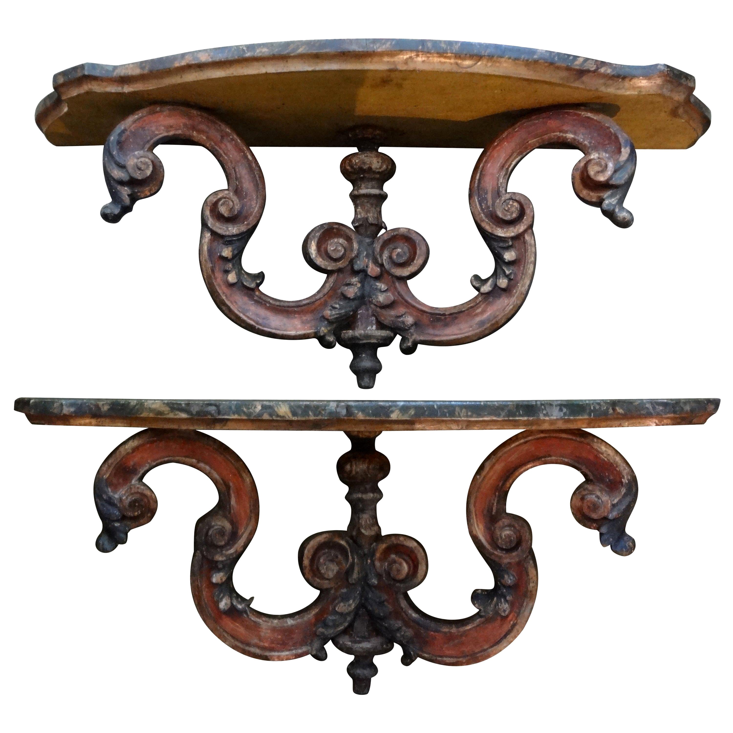 Pair of Classical Carved Wood Corinthian Column Motife Wall Brackets ...