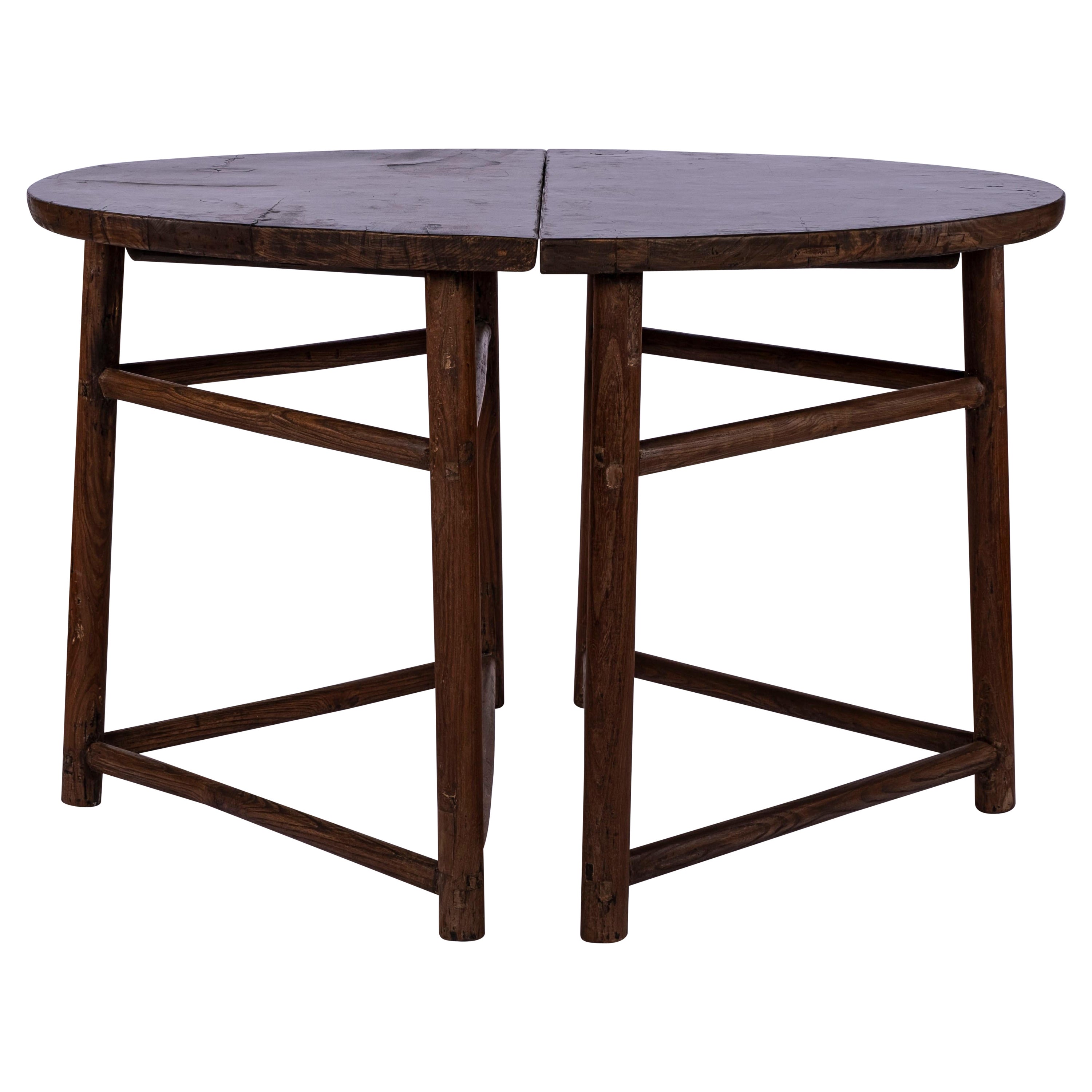 Pair of demi-lune, wall mounted console tables at 1stDibs