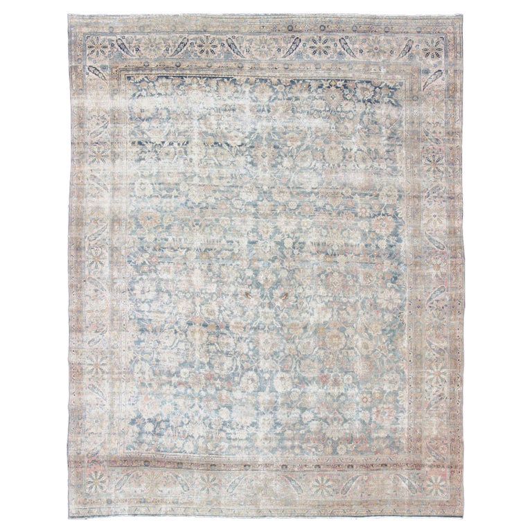 Light-Toned Antique Persian Kerman Rug with All-Over Vining Flowers ...