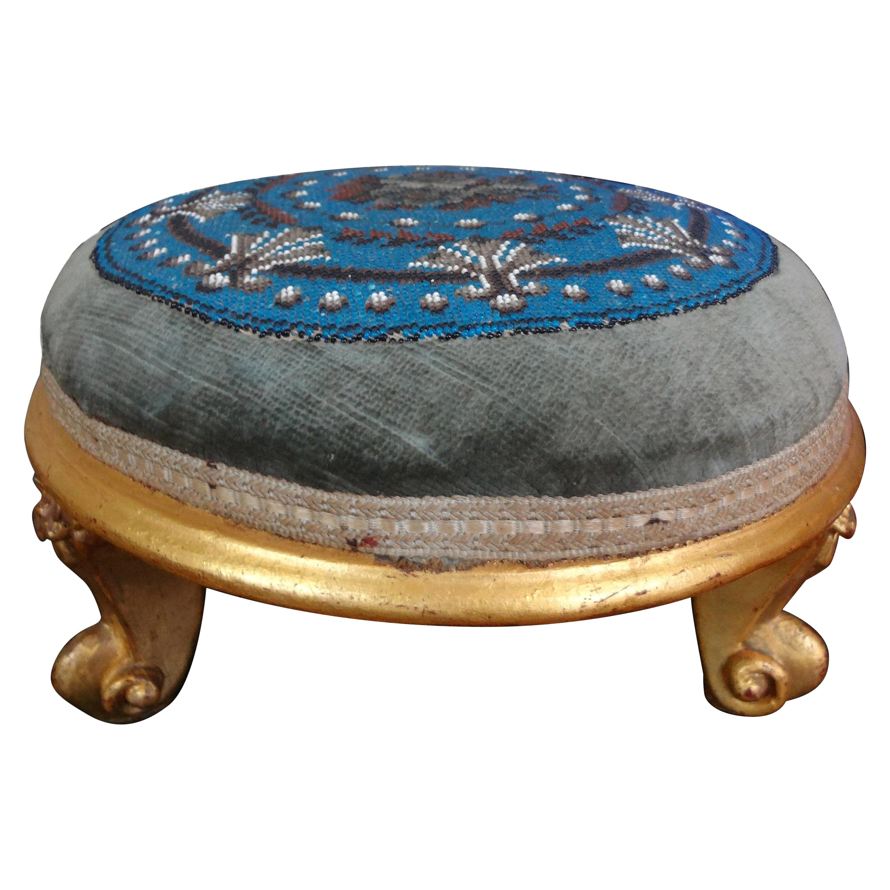 Antique English Ladies Hand Beaded Tuffet or Footstool at 1stDibs