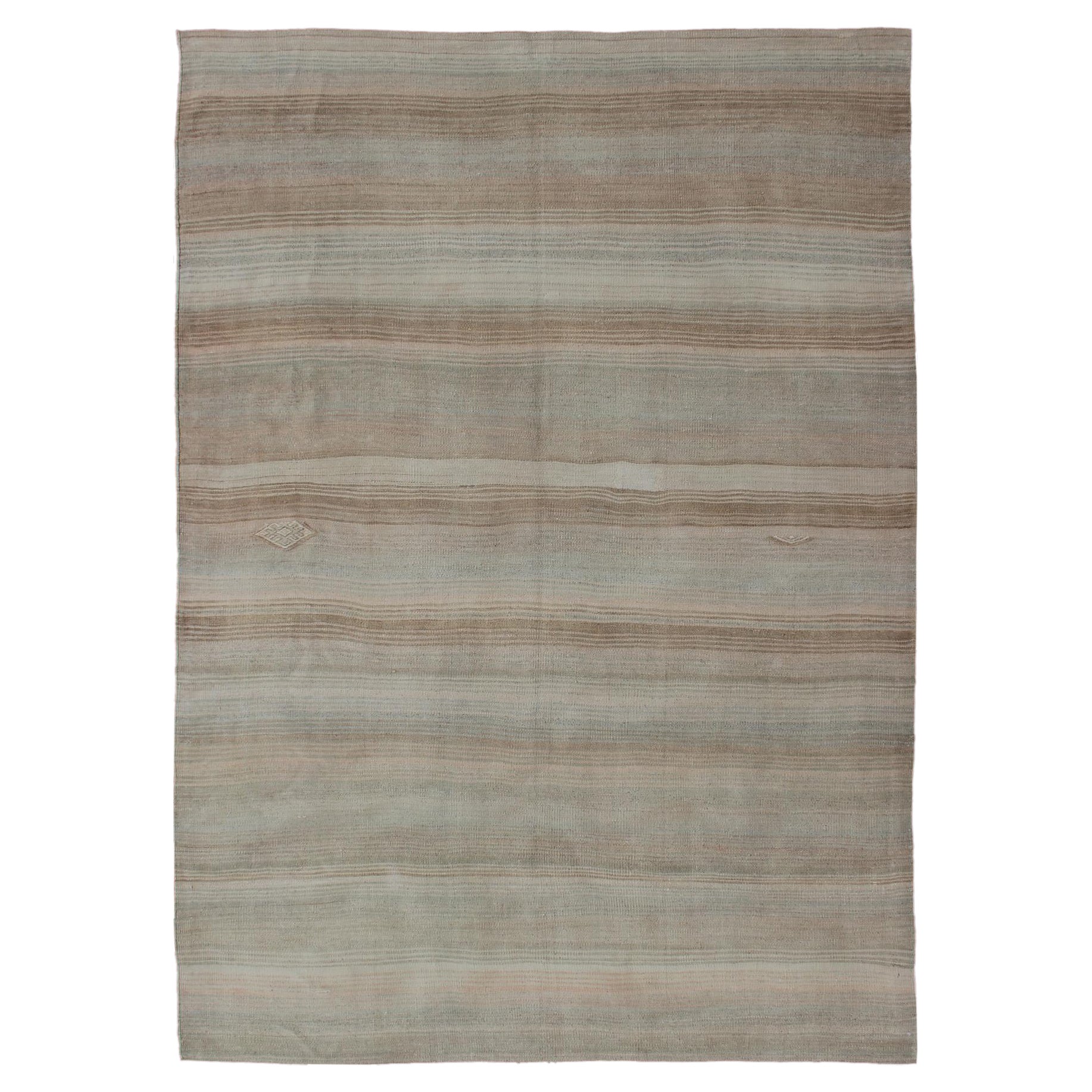 Modern Brown and Tan Striped Turkish Kilim Rug For Sale at 1stDibs