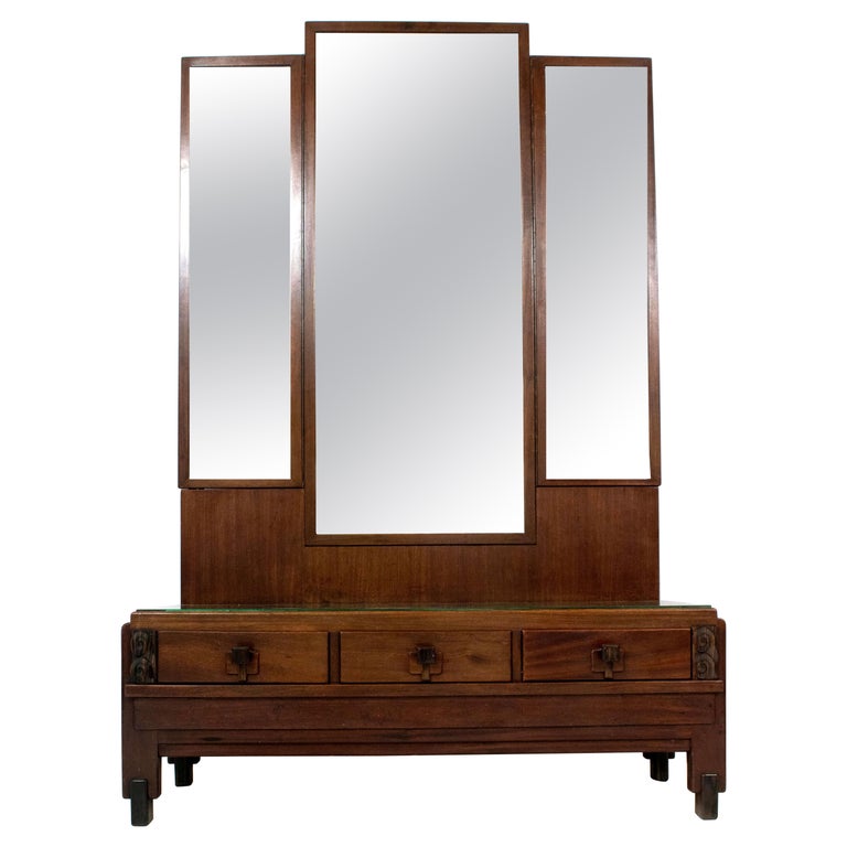 Amsterdam School Mahogany Dressing, Hall Cabinet with Three Mirrors, ± ...