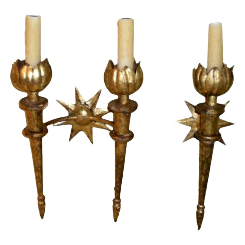 Set of Four 1940s French Wall Lights in the Style of Gilbert Poillerat ...