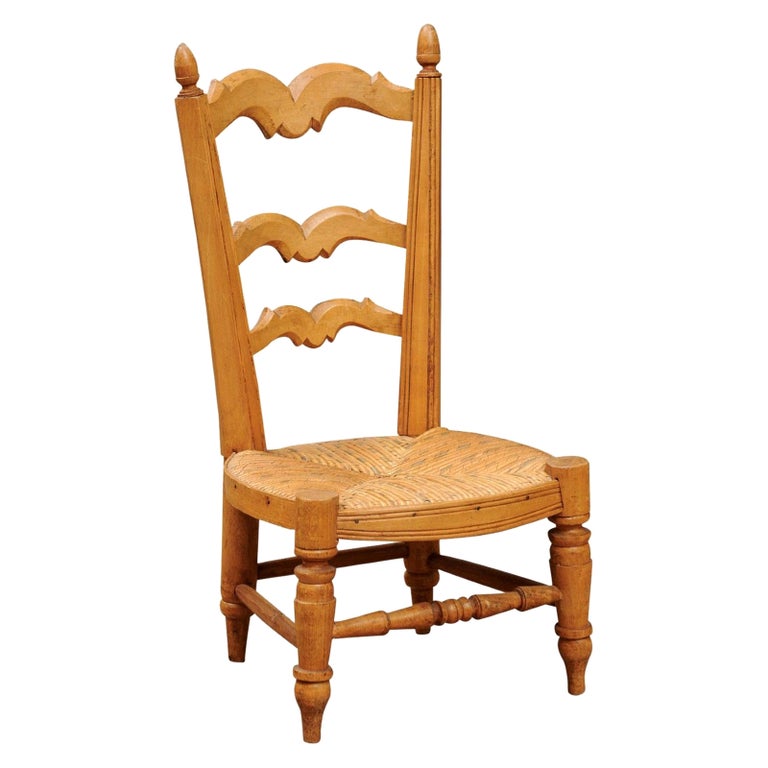 French Early 20th Century Miniature Ladder Back Sample Chair with Rush ...