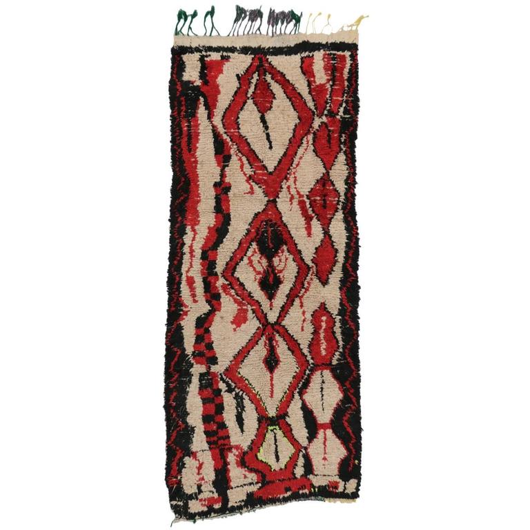 Mid-Century Modern Berber Moroccan Carpet Runner with Abstract Tribal Design at 1stDibs