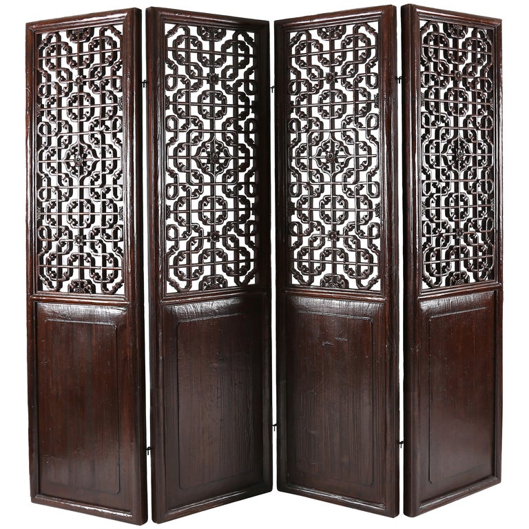 Antique Floor Screen with Architectural Open-Carved Fretwork Door ...