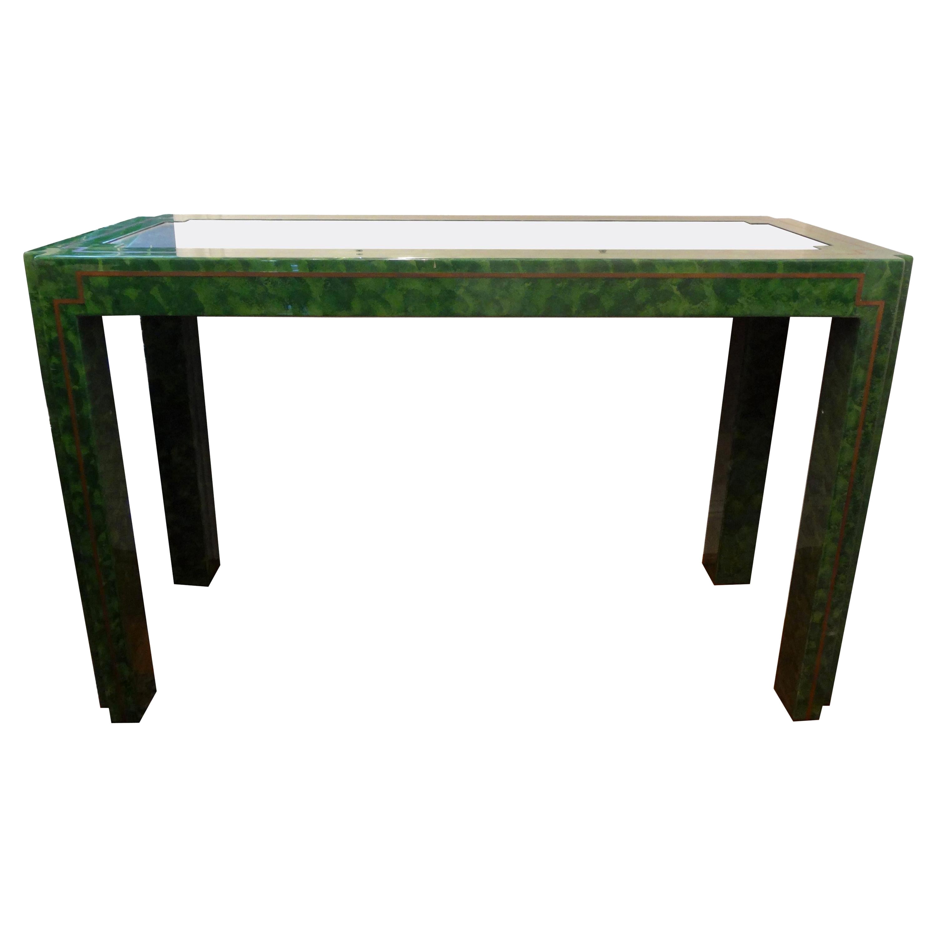Aldo Tura Emerald Green Lacquered Parchment Goatskin Waterfall Console ...