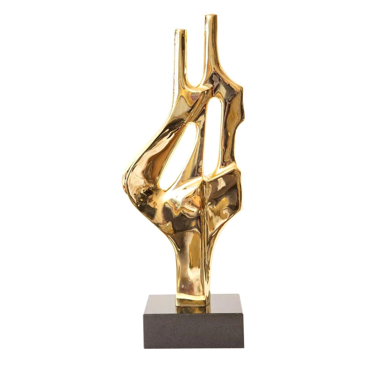 Modernist Abstract Brass Sculpture on Black Granite Base Vintage at ...