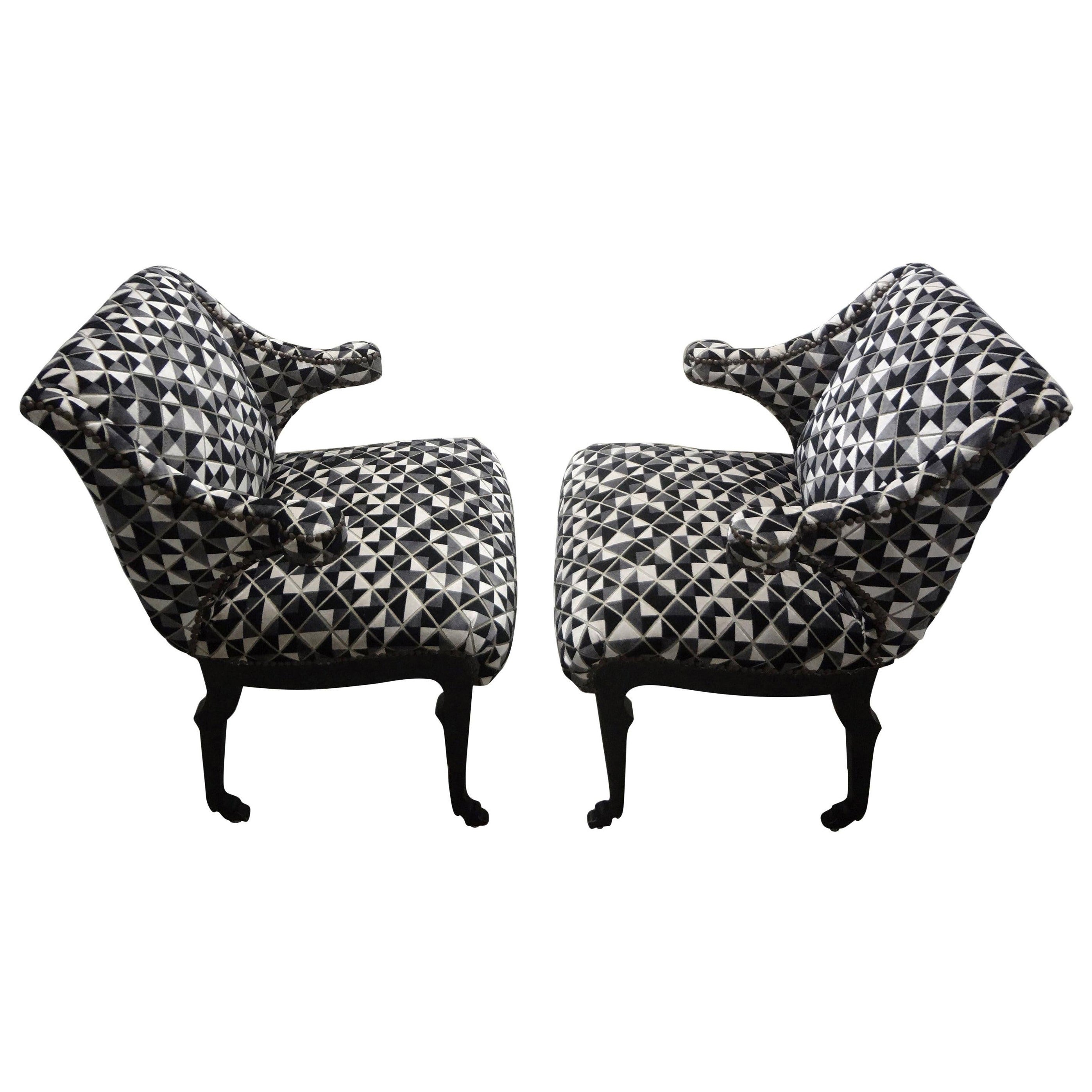 Set of Six Antique Italian Heavily Carved Baroque Velvet Chairs, Hoof ...