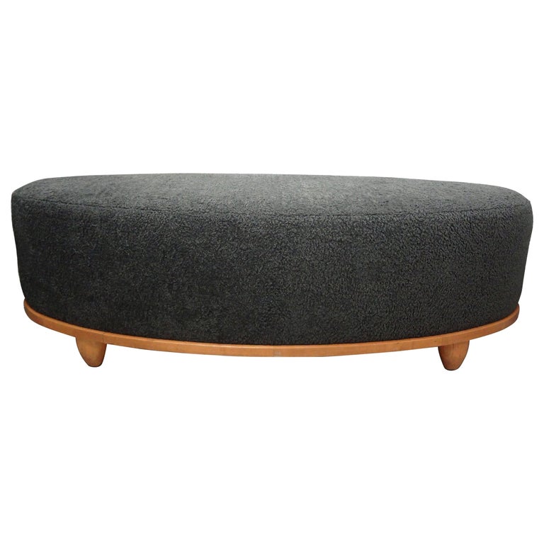 Large Mid-Century Oval Bench Upholstered in Grey Shearling at 1stDibs