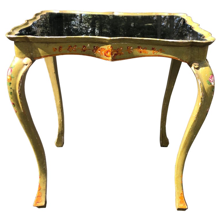 Italian Hand Painted Mirror Top Side Table For Sale at 1stDibs