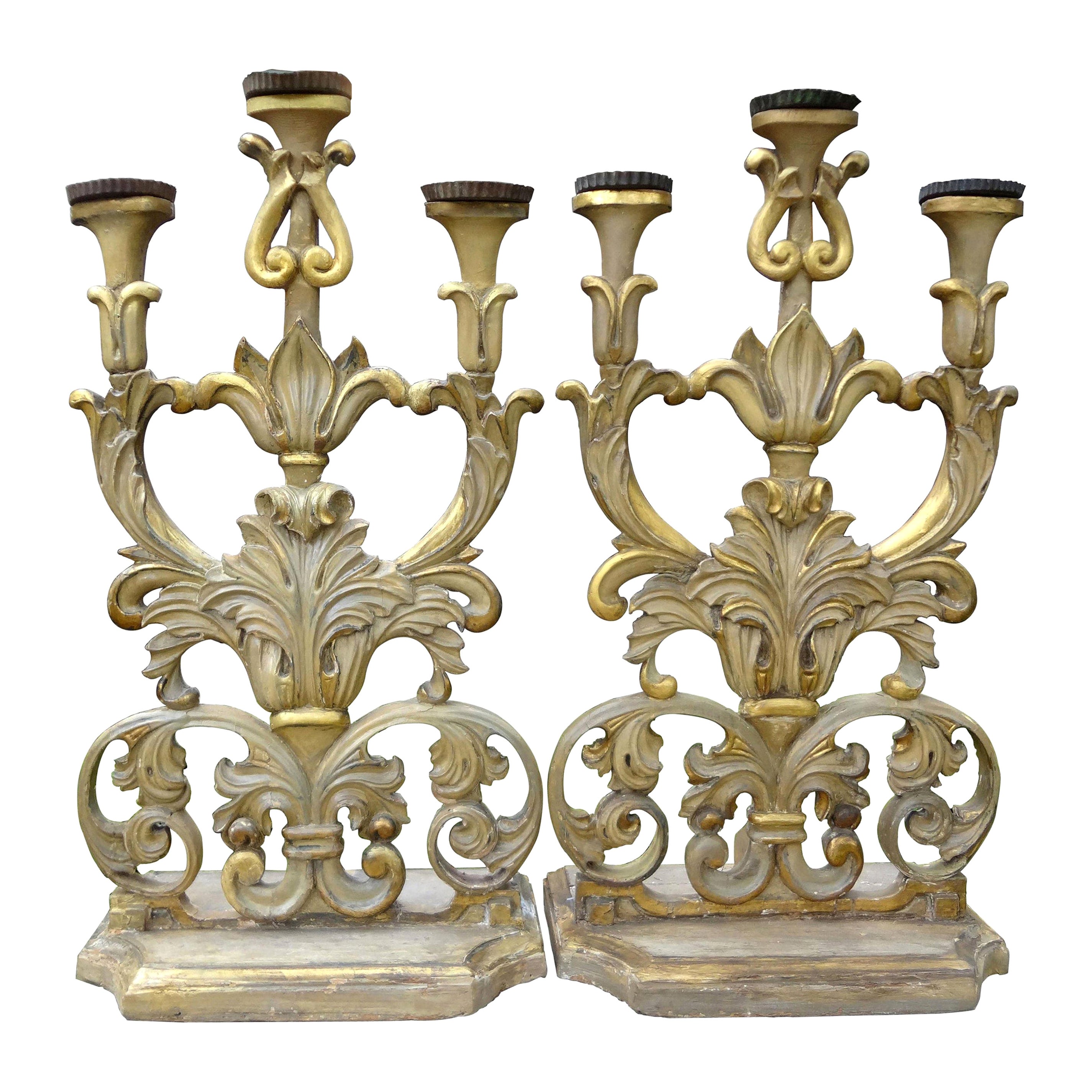 Neapolitan 18th Century Late Baroque Pair of Bronze Altar Candlesticks ...