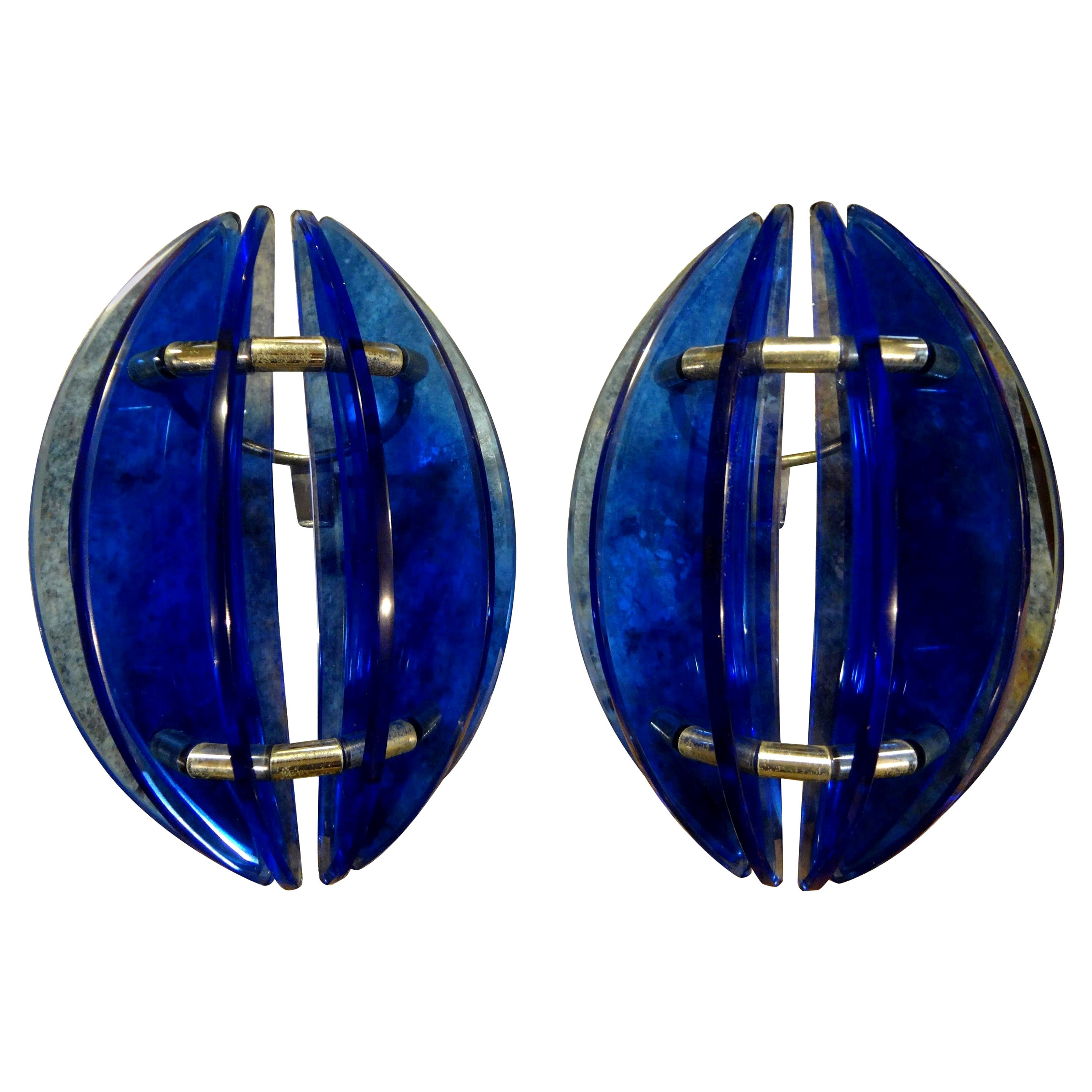 Veca 3 Layer Blue Murano Glass Sconces For Sale at 1stDibs