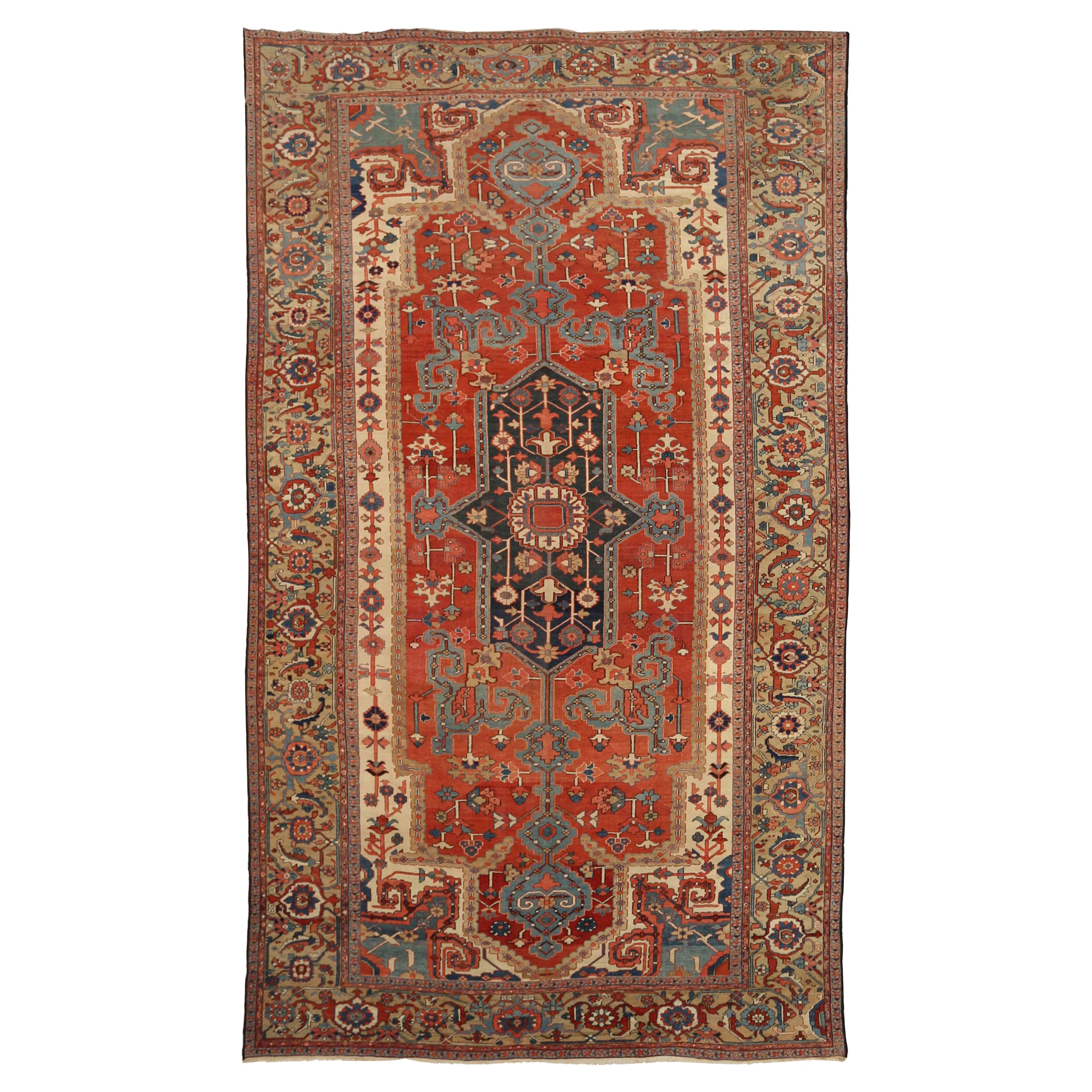 Signed Kurdish Serapi Area Rug with Abrash and Animal Motif, circa 1900 ...