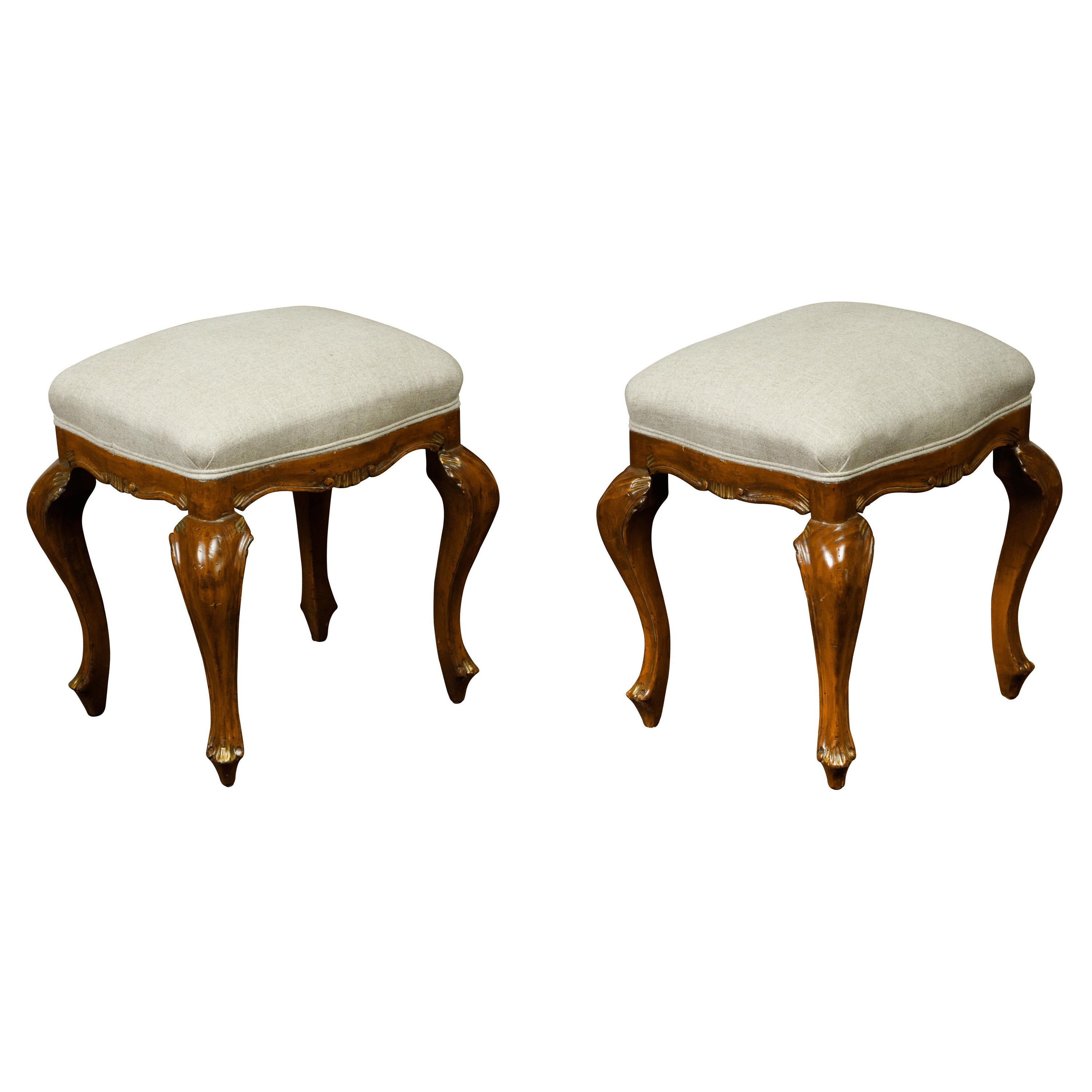 1950s Vintage Italian Rococo Style Ottoman with Cabriole Legs and New ...