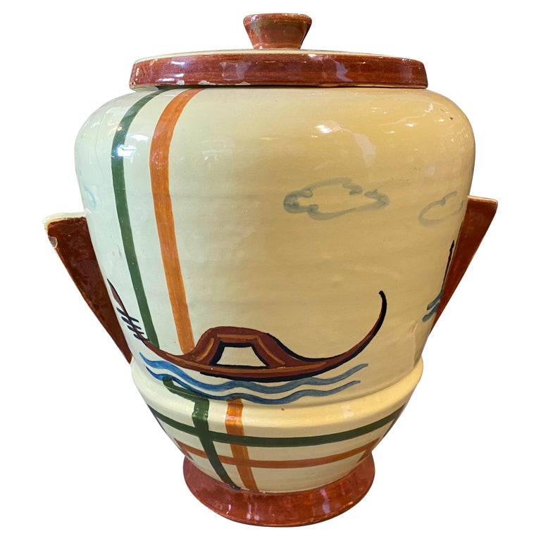 1930s Art Deco Hand-Painted Italian Ceramic Biscuit Box by Ceramiche ...