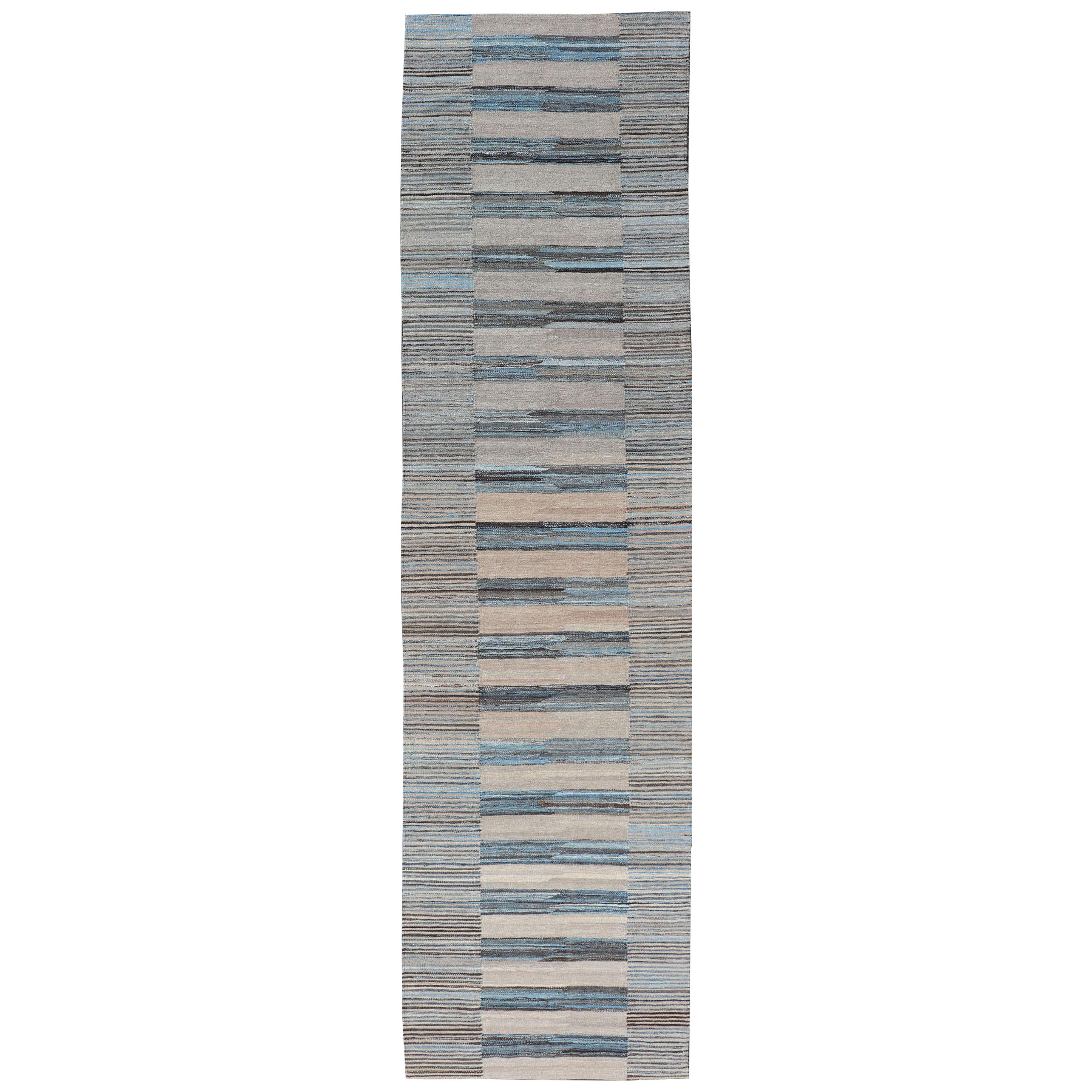 Handmade Afghan Kilim Geometric Cream and Blue Wool Kilim Rug For Sale ...