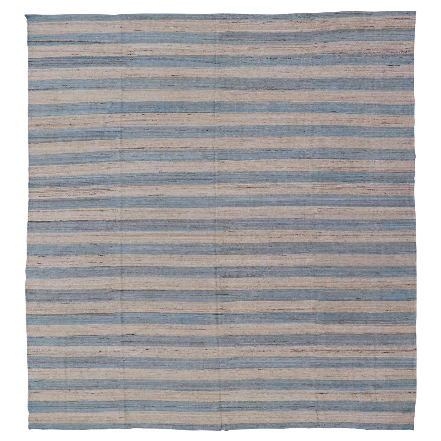 Handmade Afghan Kilim Geometric Cream and Blue Wool Kilim Rug For Sale ...