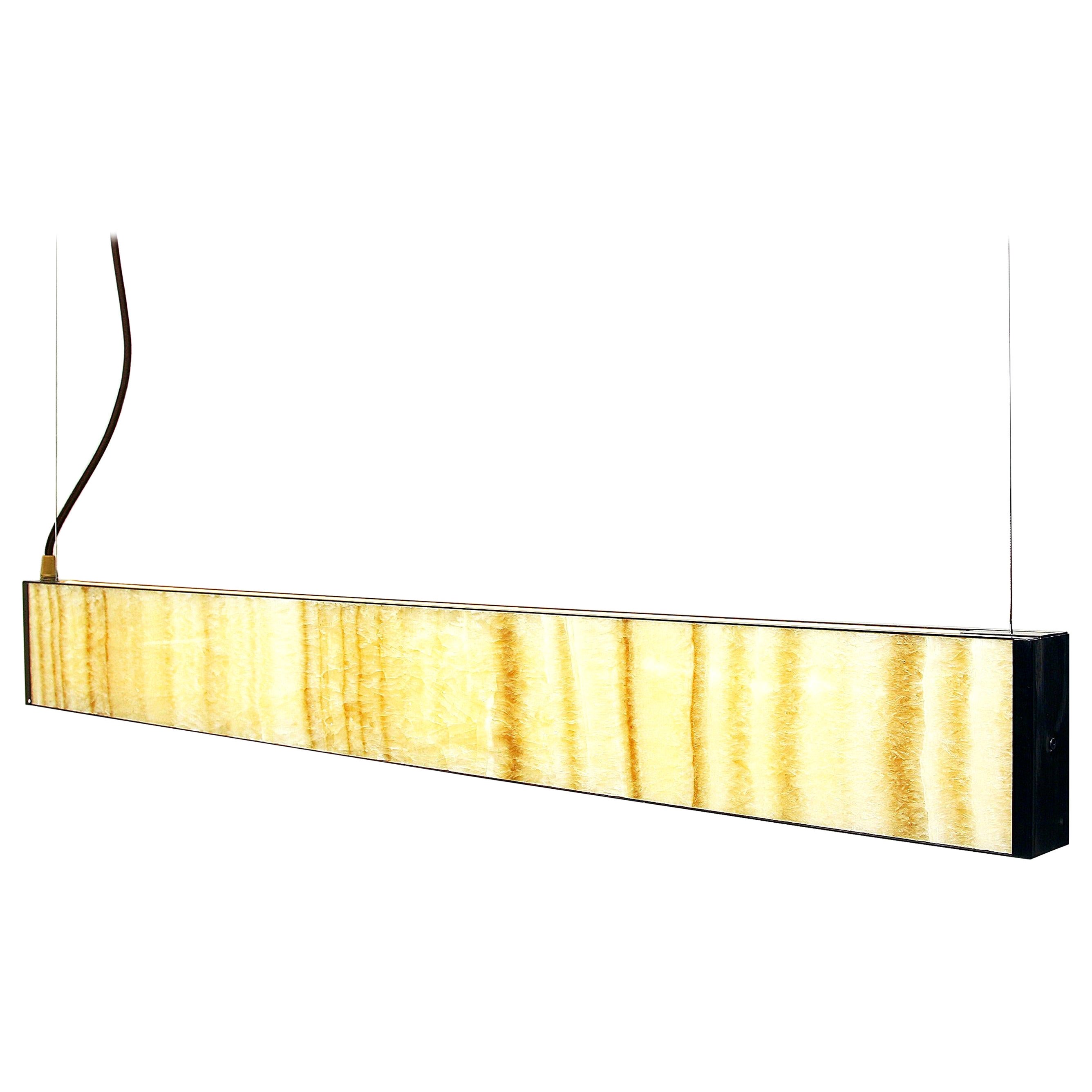 Bespoke Minimalist Italian Onyx Geometric Linear Satin Brass Pendant ...