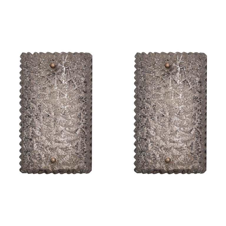 Pair of Modern Rectangular Frosted Glass Sconces For Sale at 1stDibs