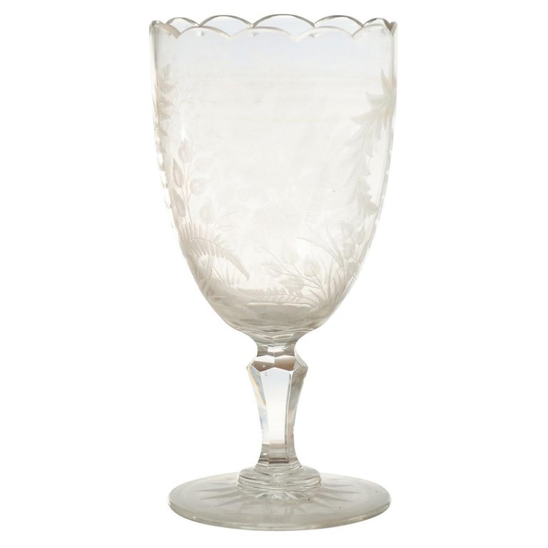 English Victorian Period 19th Century Crystal Glass with Etched Foliage ...