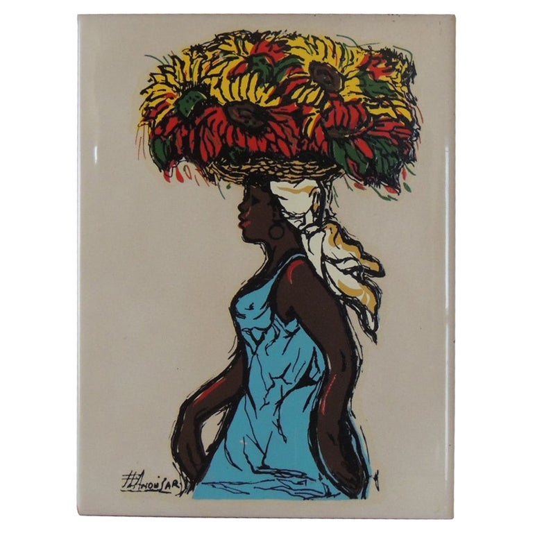 Vintage Ceramic Tile from the Dominican Republic Depicting Flower ...