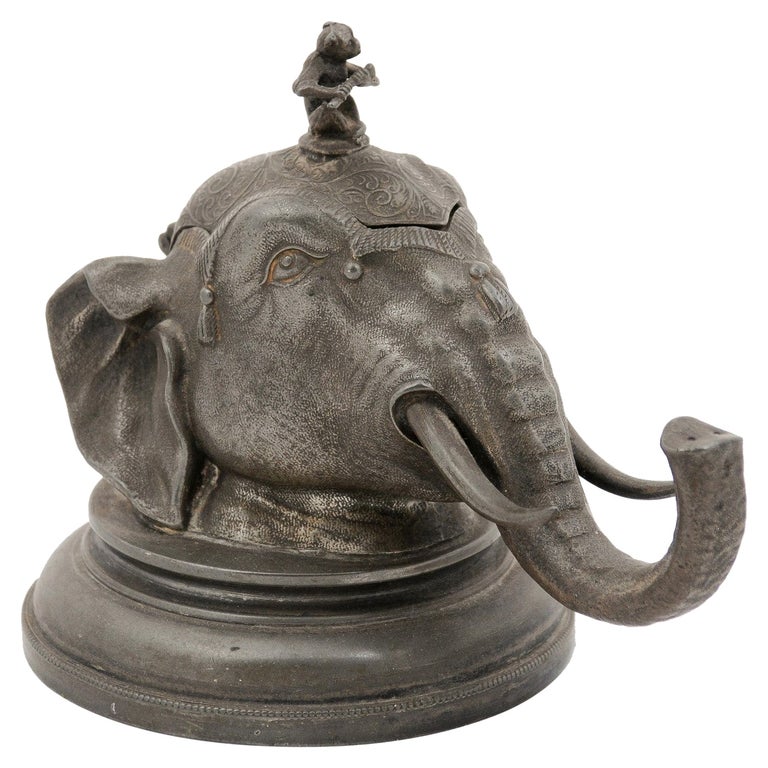 French 19th Century Metal Inkwell with Caparisoned Indian Elephant and ...