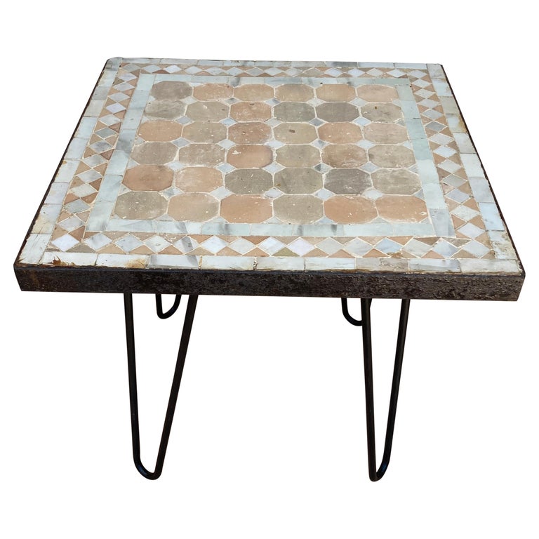 Moroccan Mosaic Tile Square Tile Side Table at 1stDibs