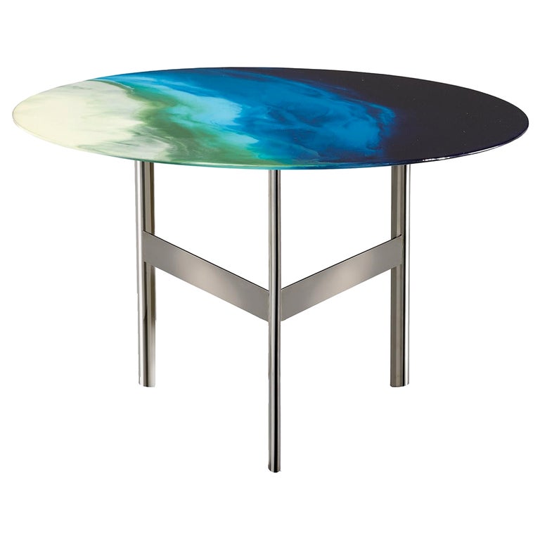 Grande table d'appoint en verre bleu et vert d'art En vente sur 1stDibs