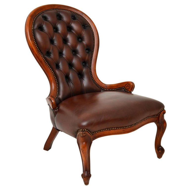 Antique Victorian Style Leather Spoon Back Chair For Sale at 1stDibs