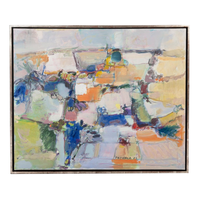 Abstract Painting "Fin Du Jour" in Friendly Orange-Blue Colors by ...