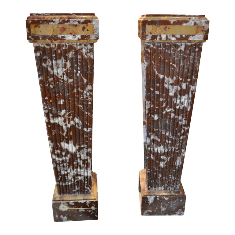 Pair of 19 Century Burgundy and White Marble Tapering Square Columns ...