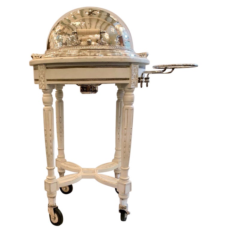 Estate Handmade Silver-Plated Meat Carving Trolley Cart with Alcohol ...