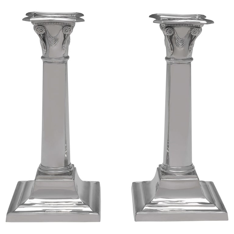 Neoclassical Revival Sterling Silver Pair of Candlesticks, Sheffield ...